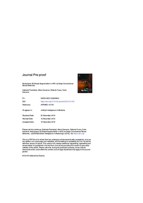 Pdf Multi Planar 3d Breast Segmentation In Mri Via Deep Convolutional Neural Networks