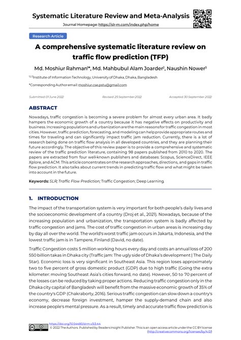Pdf A Comprehensive Systematic Literature Review On Traffic Flow