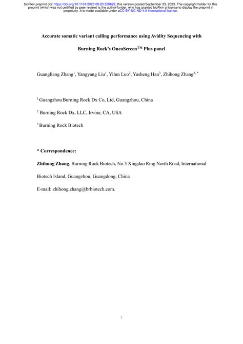 Pdf Accurate Somatic Variant Calling Performance Using Avidity Sequencing With Burning Rock
