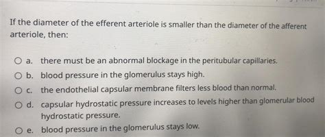 Answered If The Diameter Of The Efferent Arteriole Is Smaller Than Kunduz
