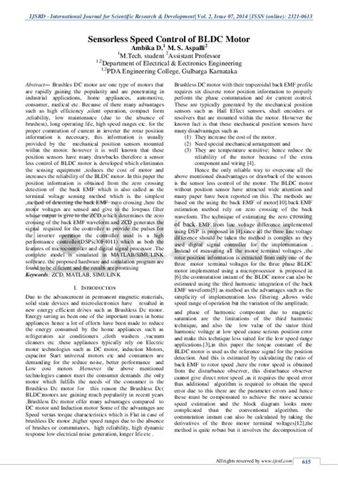 Pdf Sensorless Speed Control Of Bldc Motor