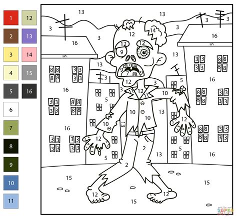 Zombie Color By Number Free Printable Coloring Pages