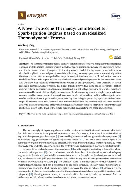 Pdf A Novel Two Zone Thermodynamic Model For Spark Ignition Engines