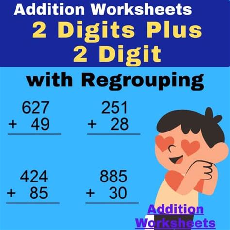 3 digits plus 2 digit problems with regrouping addition worksheets