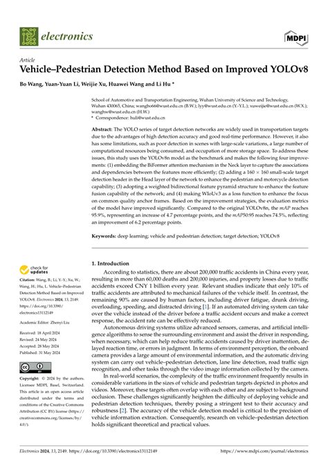 Pdf Vehiclepedestrian Detection Method Based On Improved Yolov8