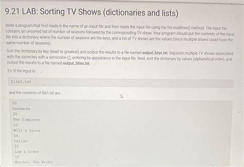 Solved 921 Lab Sorting Tv Shows Dictionaries And Lists