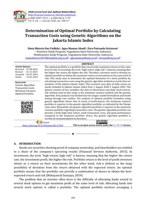 Pdf Determination Of Optimal Portfolio By Calculating Transaction Costs Using Genetic