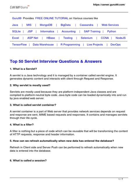 Top 50 Servlet Interview Questions Pdf Web Server Internet And Web