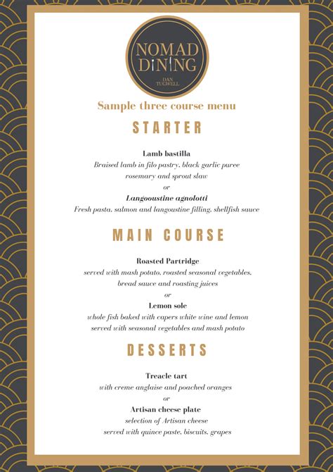 Private Dining And Catering Sample Menu North Devon