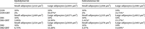 Small And Large Adipocyte Size Proportions In Epididymal And