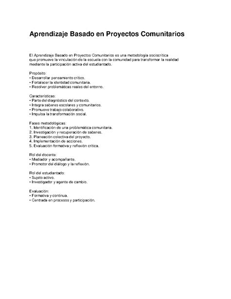 Aprendizaje Basado En Proyectos Comunitarios Sep Metodología Y Fases