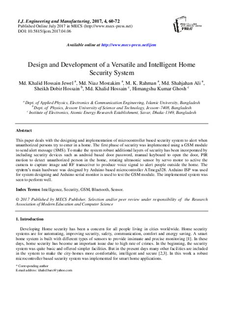 Pdf Design And Development Of A Versatile And Intelligent Home Security System