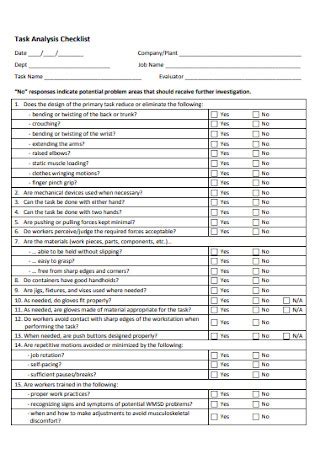 Standard Task Checklists In PDF MS Word