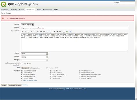 Qgis Redmine Adding A New Issue Geographic Information Systems Stack Exchange