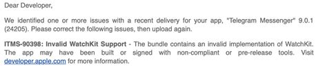 Bug Telegram For Apple Watch Dissapeared Invalid Watchkit Support · Issue 931