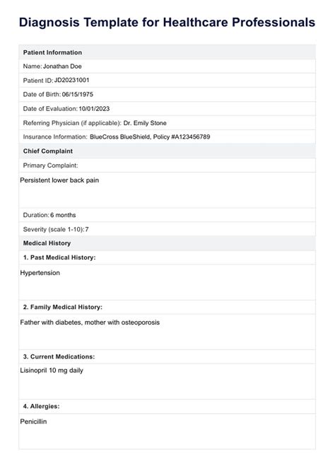 Diagnosis Template And Example Free Pdf Download