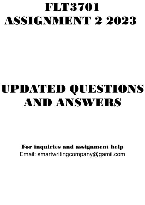 Flt3701 Assignment 2 Correct Answers 2023 Flt3701 First