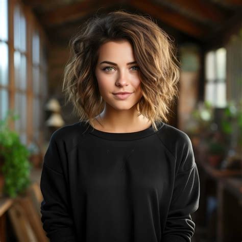 Premium Ai Image A Young Girl In A Black Blouse Looking At The Camera