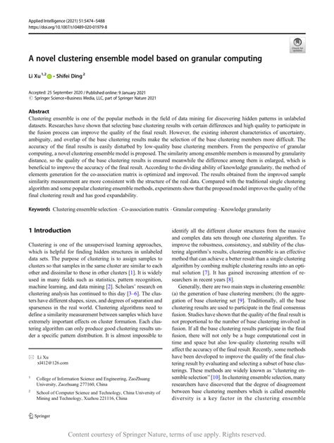 A Novel Clustering Ensemble Model Based On Granular Computing Request Pdf