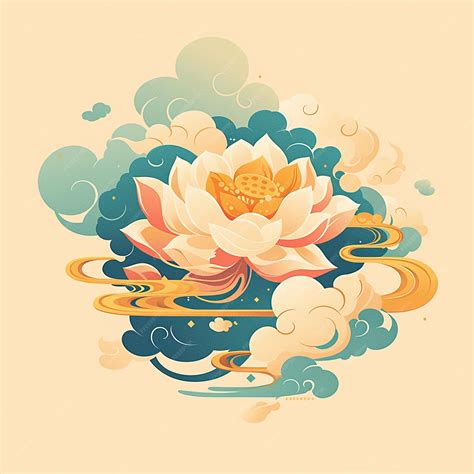 Delicate Lotus And Cloud Patterns On Ceramics Premium Ai Generated Vector