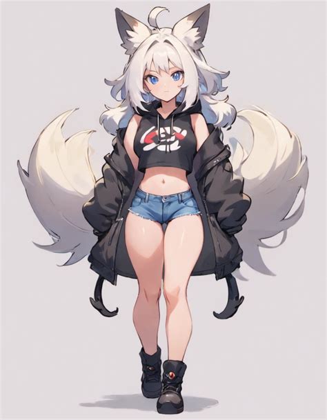 고양이 귀와 검은색 상의를 입은 여자의 만화 그림 Seaart Ai