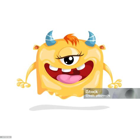 Monster Kuning Bermata Satu Yang Lucu Selamat Karakter Maskot Halloween