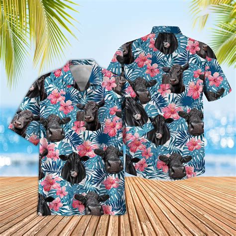 Unique Tropical Black Angus Blue Pink Floral 3d Hawaiian Shirt Unijames