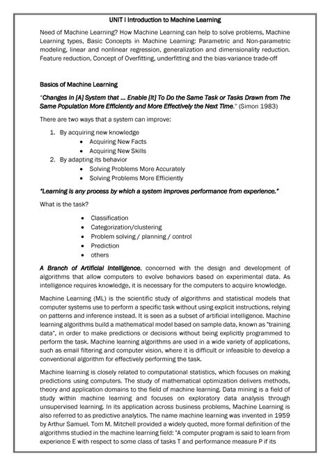 Unit I Need Of Machine Learning How Machine Learning Can Help To Solve Problems Machine