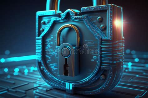 Cyber Security Concept Close Up Of Lock In Blue Light Ai Generated