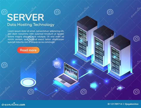 Isometric Web Banner Server Room And Hosting Storage Technology Stock