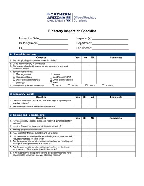 Biosafety Inspection Checklist Docslib