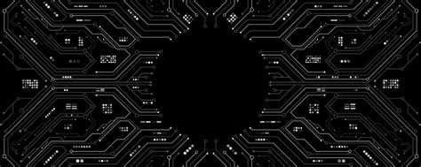 검은색 배경에 전자 요소가 있는 Ai 회로 기판 Ui 및 Gui 디자인 연결된 라인의 미래 하이테크 패널 과학 및 기술 배경