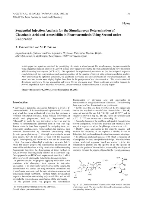 Pdf Sequential Injection Analysis For The Simultaneous Determination Of Clavulanic Acid And