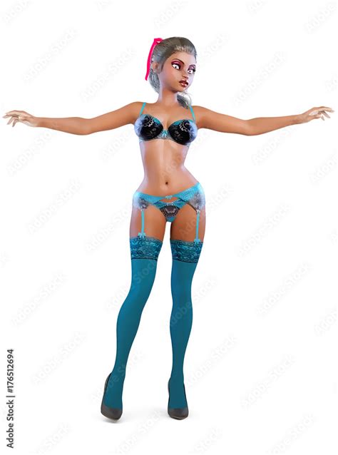 Foto De Young Black Sexy Woman Blue Lingerie And Stockings Conceptual
