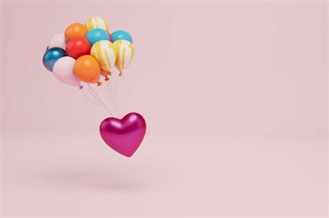 Premium Photo The Heart Flies Away On Multicolored Balloons On A Pastel Background Copy Paste