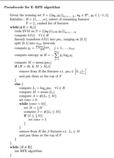 scheme of the e rfe algorithm in the case of linear svm in the non