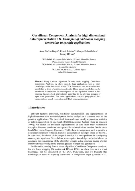 Pdf Curvilinear Component Analysis For High Dimensional Data Representation Ii Examples Of