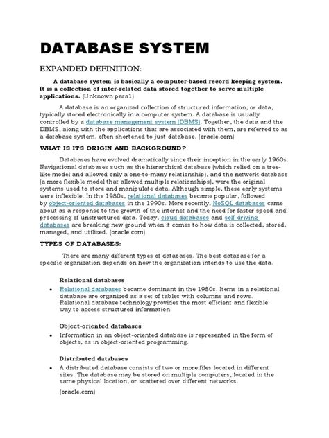 Database System Expanded Definition Pdf Databases Relational Model