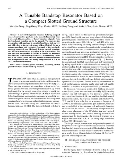Pdf A Tunable Bandstop Resonator Based On A Compact Slotted Ground