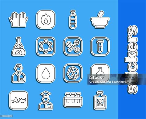 병 독 시험관 및 플라스크 프로판 가스 탱크 벤젠 반지 화재 의료 고무 장갑 및 의학 알약 정제 아이콘의 공식을 설정합니다 벡터 건강 검진에 대한 스톡 벡터 아트 및 기타