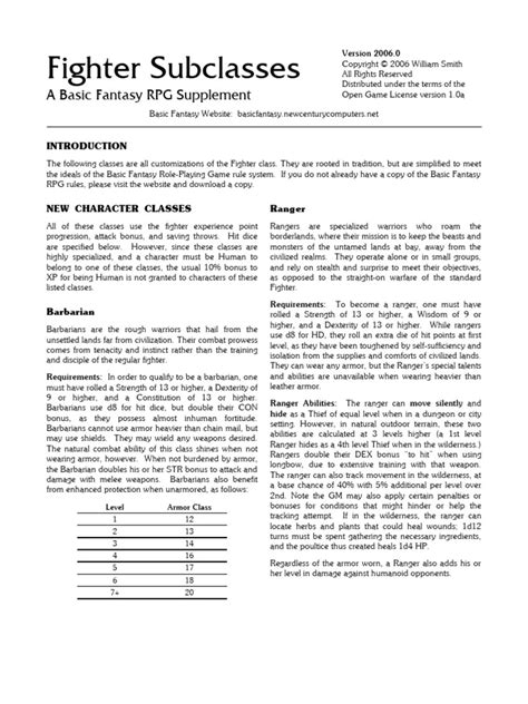 Bf Fighter Subclasses Supplement 2006 0 Pdf Copyright License