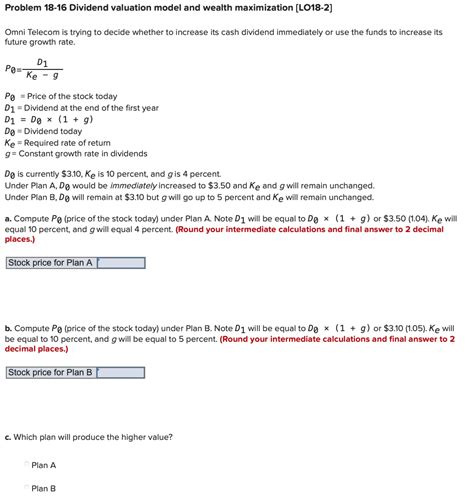 Solved Problem 18 16 Dividend Valuation Model And Wealth Chegg Com