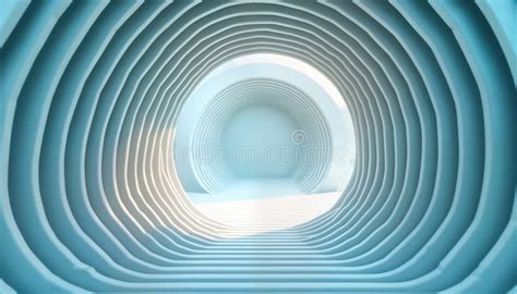 Abstract Tunnel Design With Soft Blue White Colours Three Dimensional Shapes Create Futuristic