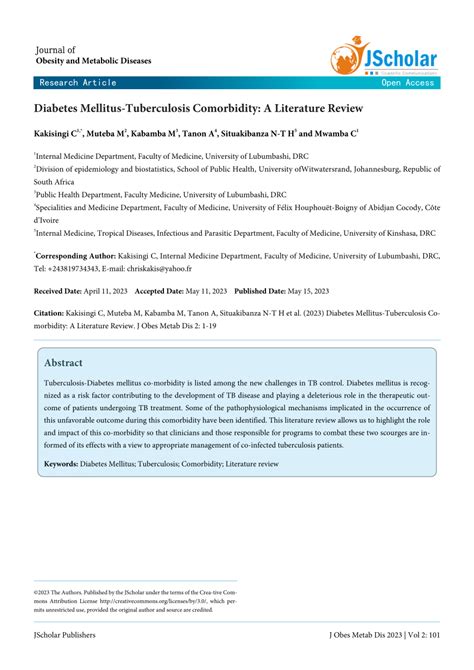 Pdf Diseases Diabetes Mellitus Tuberculosis Comorbidity A Literature Review