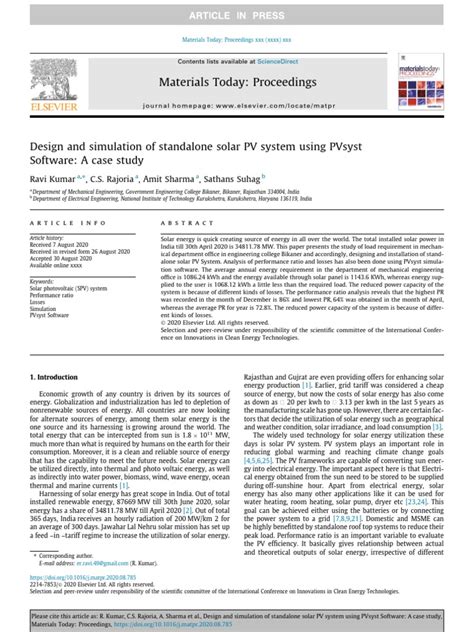 Design And Simulation Of Standalone Solar Pv System Using Pvsyst