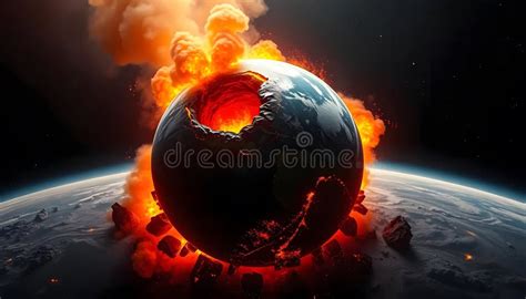 A Concept Of Planet Earth Exploding And Visible From Space Generated By Ai Stock Illustration