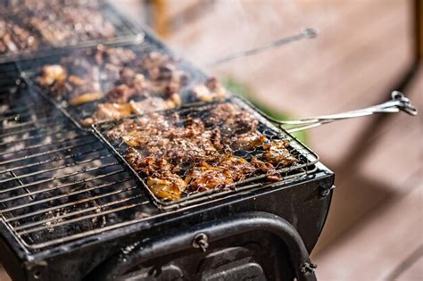 Premium Photo Grilled Meat Live On Charcoal Fire The Ingredient Of Bun Cha Is A Famous