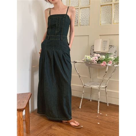 여름 원피스 여성 뷔스티에 나시 빅사이즈 바캉스 데님 나시 롱 원피스 Ej0289