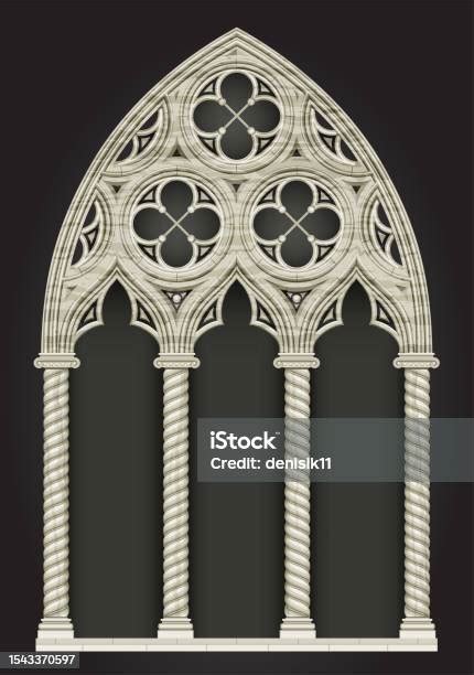 Jendela Katedral Realistis Gothic Dengan Kaca Patri Ilustrasi Stok Unduh Gambar Sekarang Istock