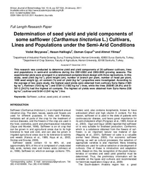 Pdf Determination Of Seed Yield And Yield Components Of Some